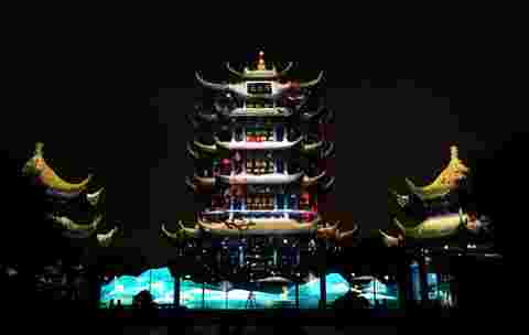 Barco lighting up the Yellow Crane Tower in Wuhan for magic light show ...